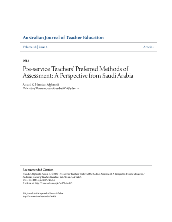 (PDF) Pre-service Teachers’ Preferred Methods of Assessment