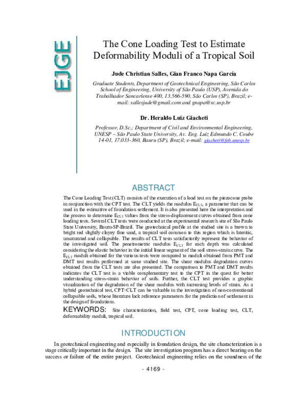 (PDF) The Cone Loading Test to Estimate Deformability Moduli of a ...
