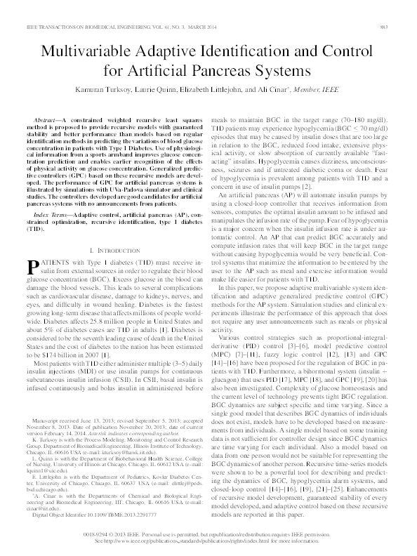 (PDF) Multivariable Adaptive Identification and Control for Artificial ...