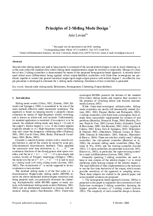 (PDF) Principles of 2-sliding mode design