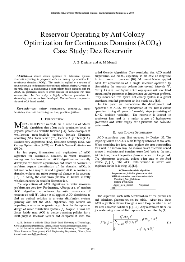 (PDF) Reservoir Operating by Ant Colony Optimization for Continuous Domains (ACOR) Case Study ...