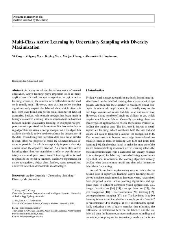 (PDF) Multi-Class Active Learning by Uncertainty Sampling with Diversity Maximization