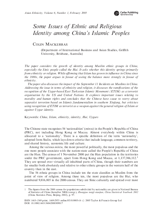 (PDF) Some Issues of Ethnic and Religious Identity among China's ...