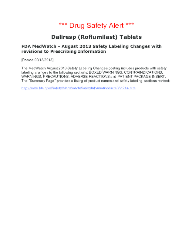 (PDF) Drug Safety Alert *** Daliresp (Roflumilast) Tablets FDA MedWatch ...