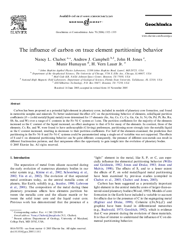 (PDF) The influence of carbon on trace element partitioning behavior