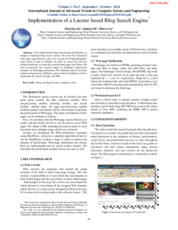 (PDF) Implementation of a Lucene based Blog Search Engine