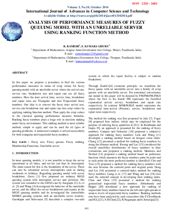 Pdf Analysis Of Performance Measures Of Fuzzy Queuing Model With An