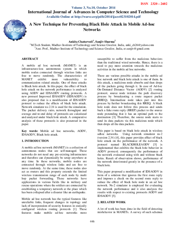 Pdf New Technique For Preventing Black Hole Attack In Mobile Ad Hoc