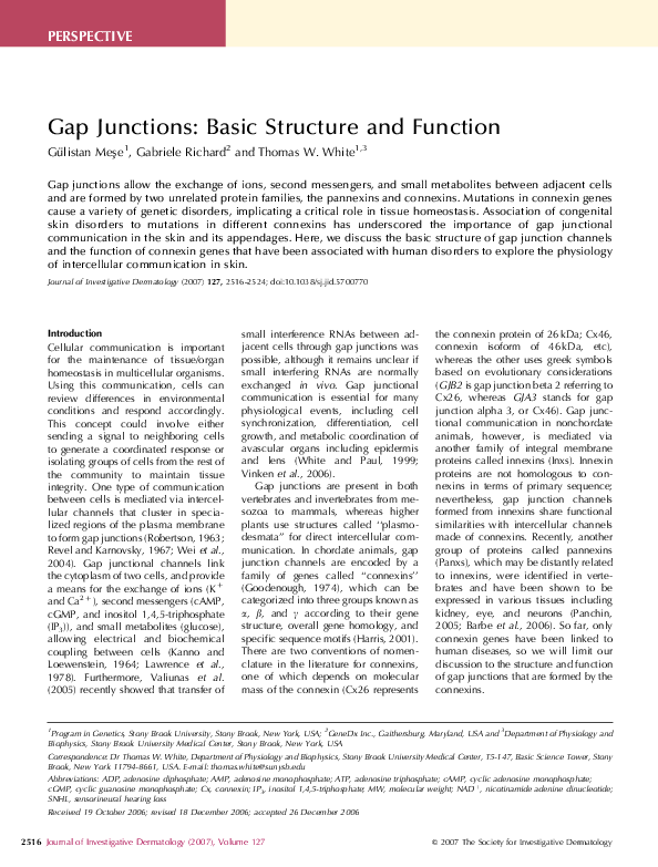 (PDF) Gap Junctions: Basic Structure and Function Introduction