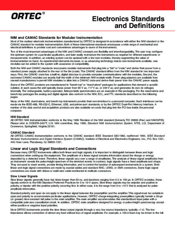 (PDF) Electronics Standards and Definitions NIM and CAMAC Standards for ...