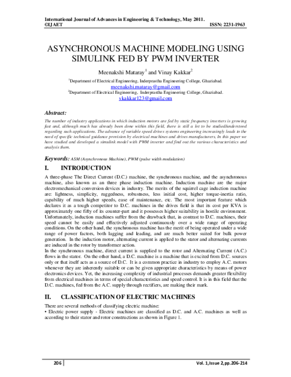 Pdf 25asynchronous Machine Modeling Using Simulink Fed By Pwm