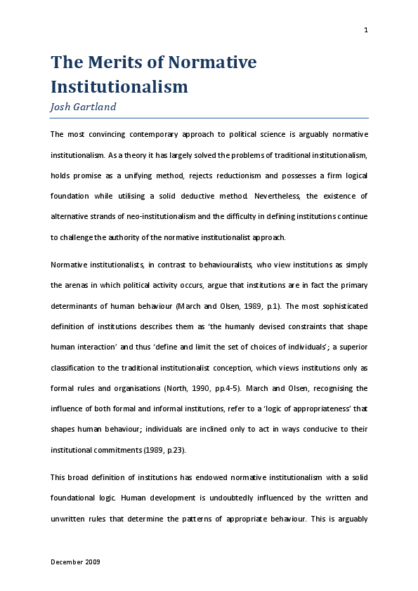 (PDF) The Merits of Normative Institutionalism