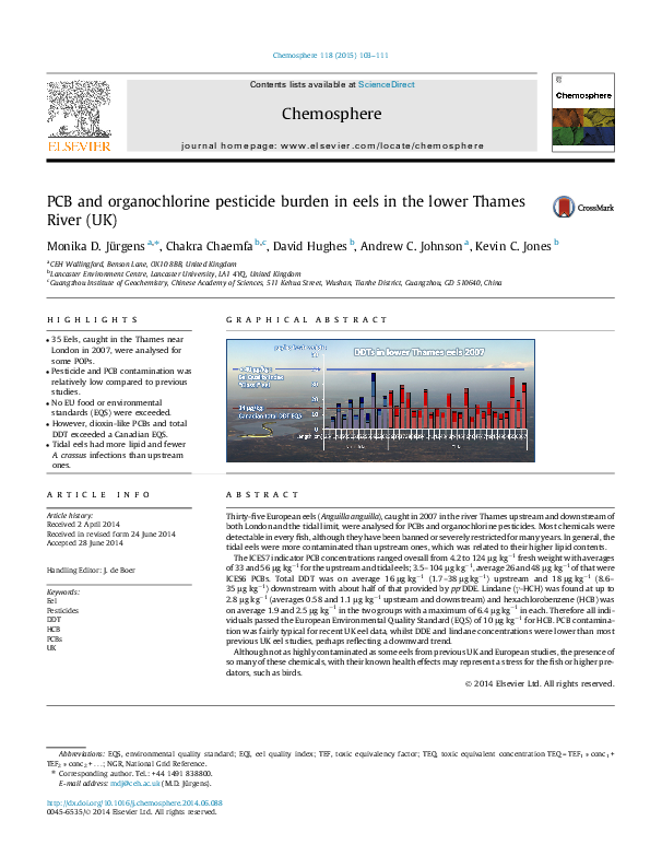(PDF) PCB and organochlorine pesticide burden in eels in the lower ...