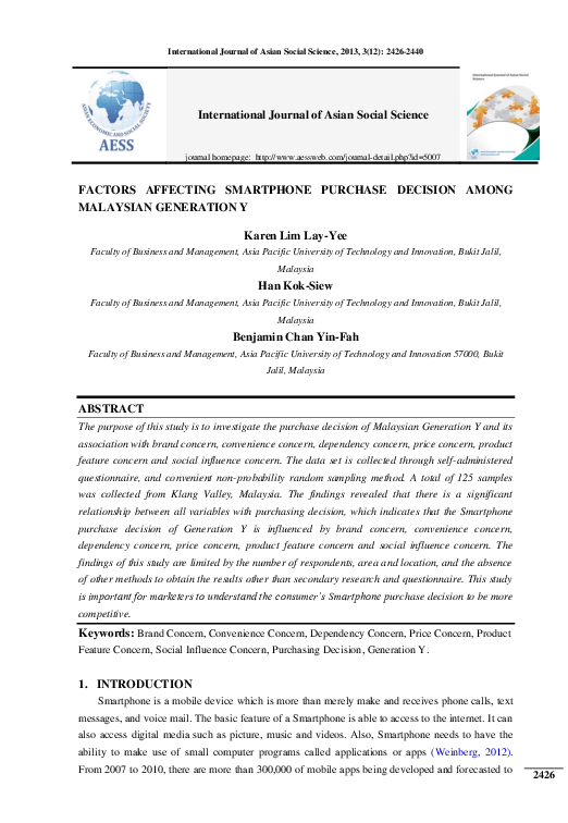 (PDF) FACTORS AFFECTING SMARTPHONE PURCHASE DECISION AMONG MALAYSIAN ...