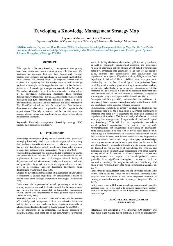 (PDF) Developing a Knowledge Management Strategy Map