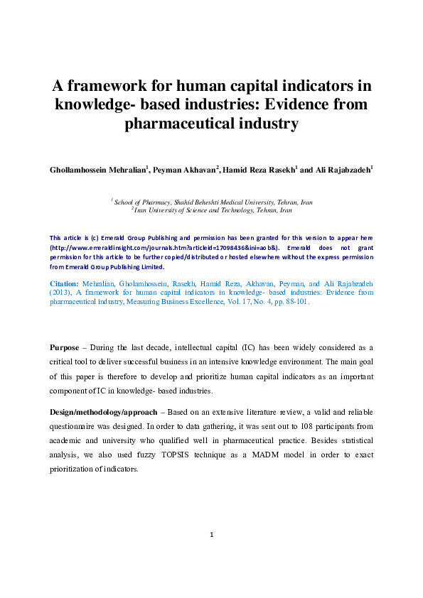 (PDF) A framework for human capital indicators in knowledge- based ...