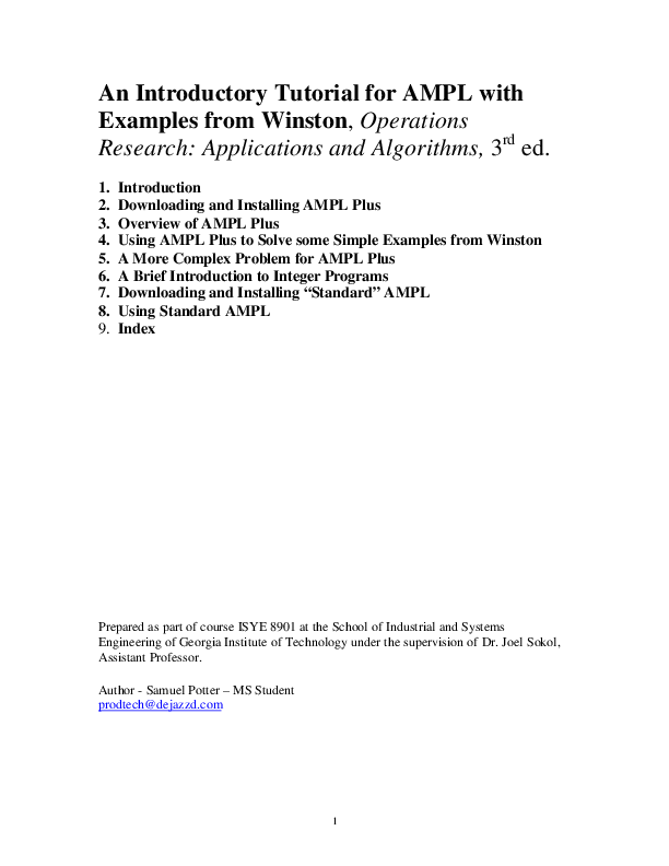 (PDF) An Introductory Tutorial for AMPL with Examples from Winston, Operations Research ...