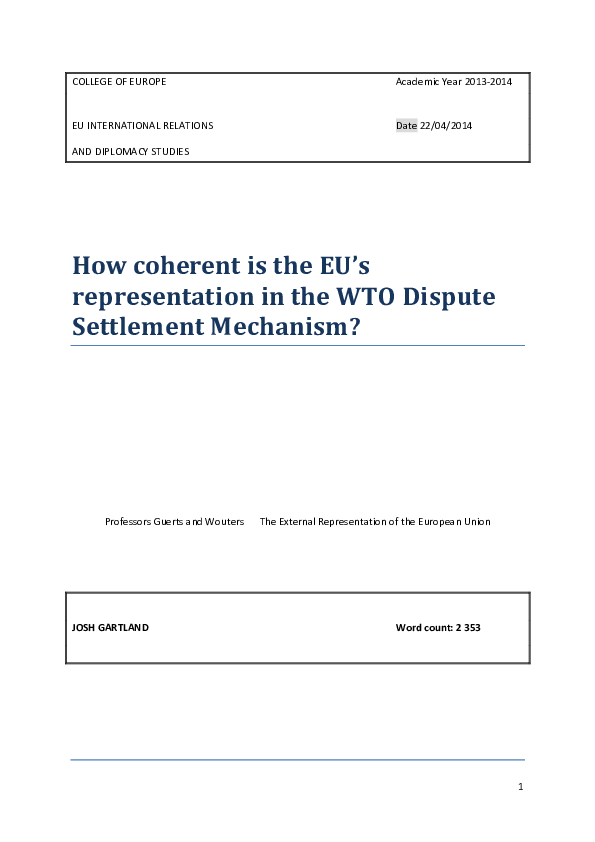 (PDF) How coherent is the EU’s representation in the WTO Dispute ...