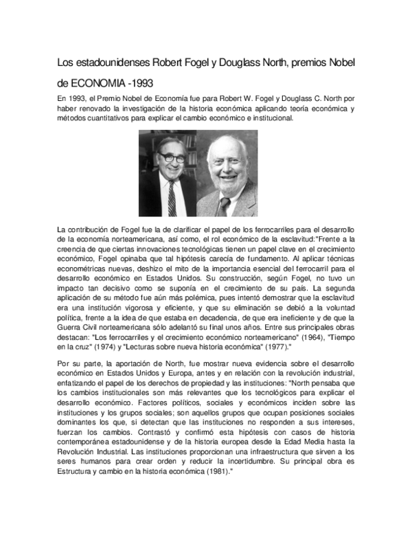 (DOC) Los estadounidenses Robert Fogel y Douglass North 1 2