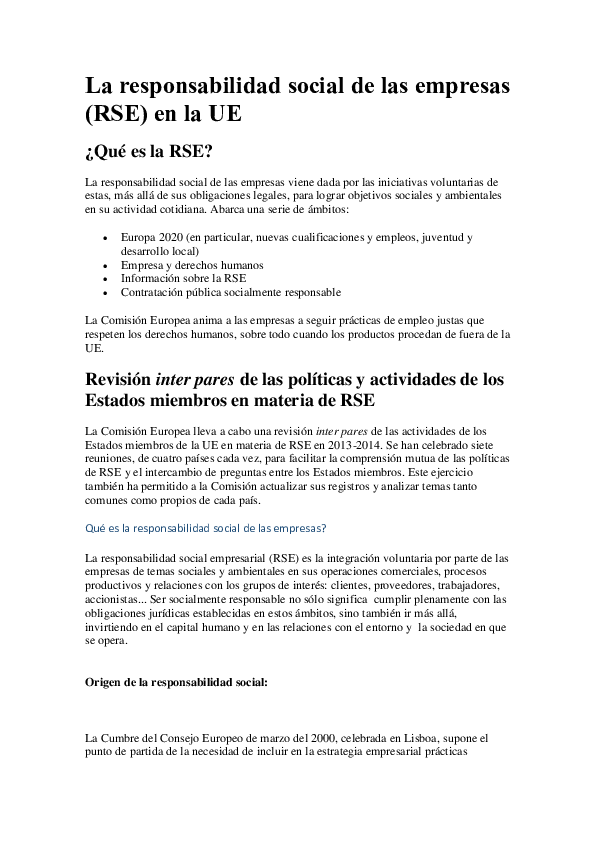 (DOC) La responsabilidad social de las empresas (RSE) en la UE ¿Qué es ...