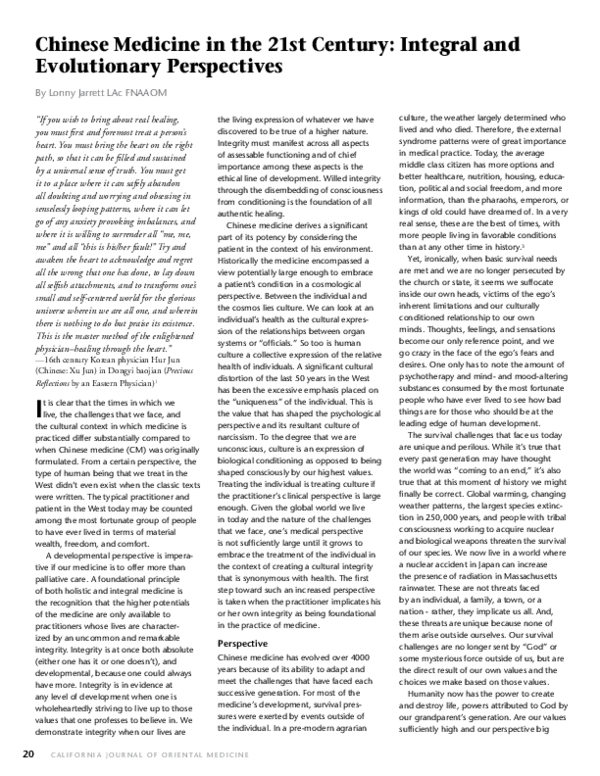 (PDF) Chinese Medicine in the 21st Century: Integral and Evolutionary ...