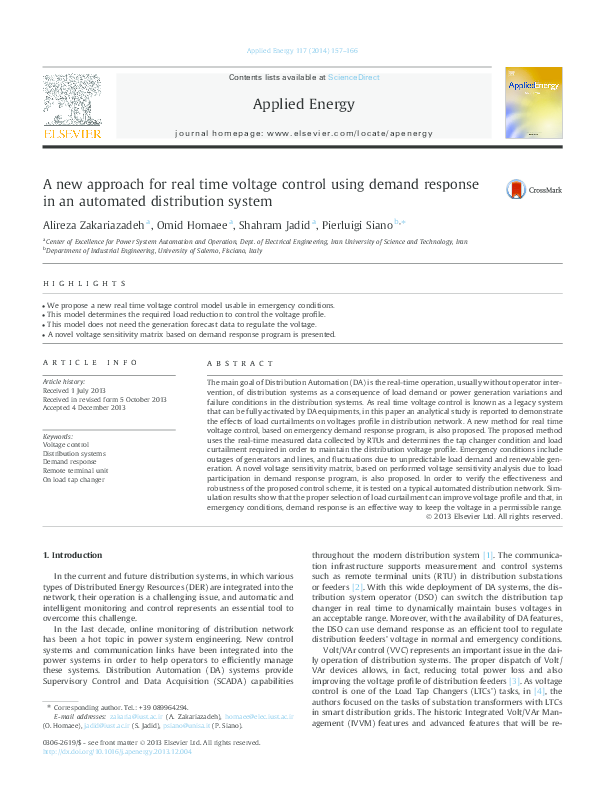 Pdf A New Approach For Real Time Voltage Control Using Demand