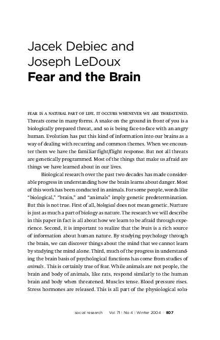 (PDF) Fear and the brain