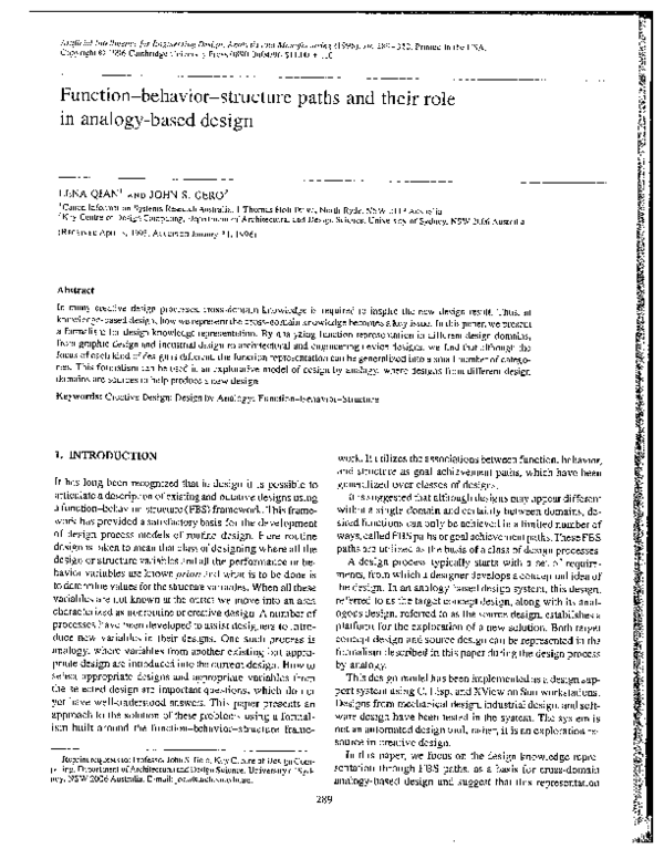 (PDF) Function behavior structure paths and their role in analogy-based design