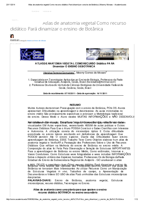 (PDF) Atlas de anatomia vegetal Como recurso didático Pará dinamizar o ...