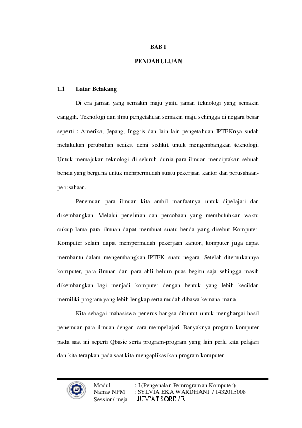(PDF) LAPORAN PENGENALAN PEMROGRAMAN KOMPUTER