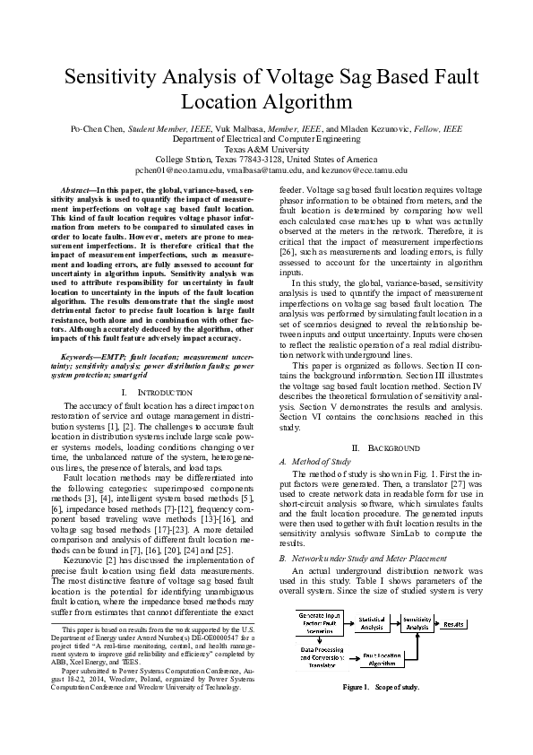Pdf Sensitivity Analysis Of Voltage Sag Based Fault Location Algorithm 9678