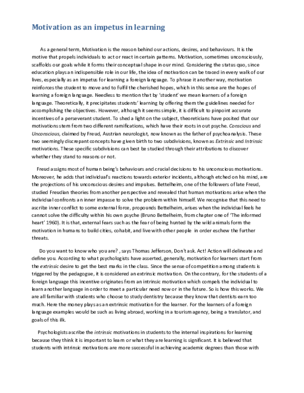 (DOC) Motivation as an impetus in learning