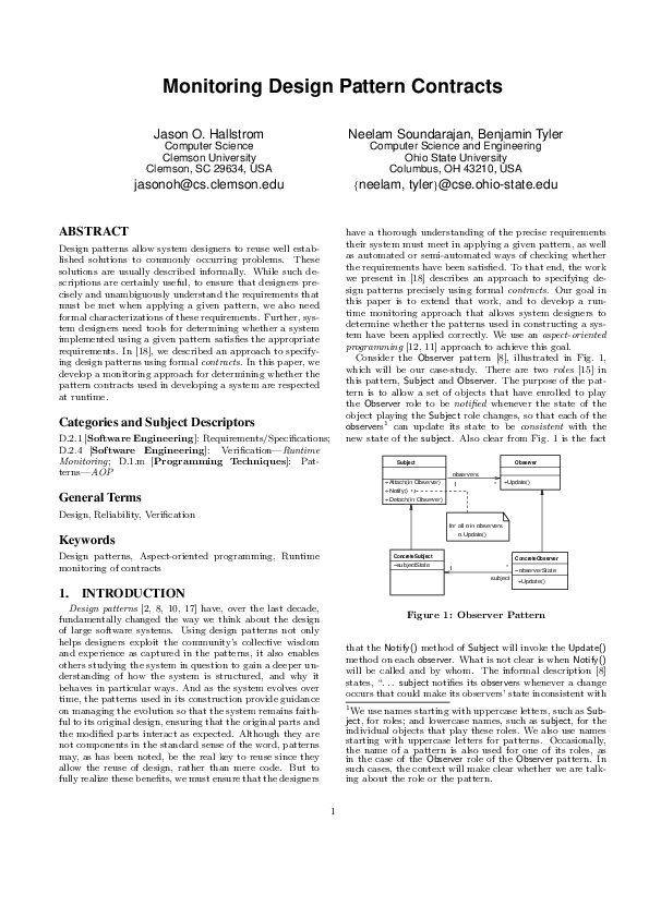 (PDF) Monitoring Design Pattern Contracts
