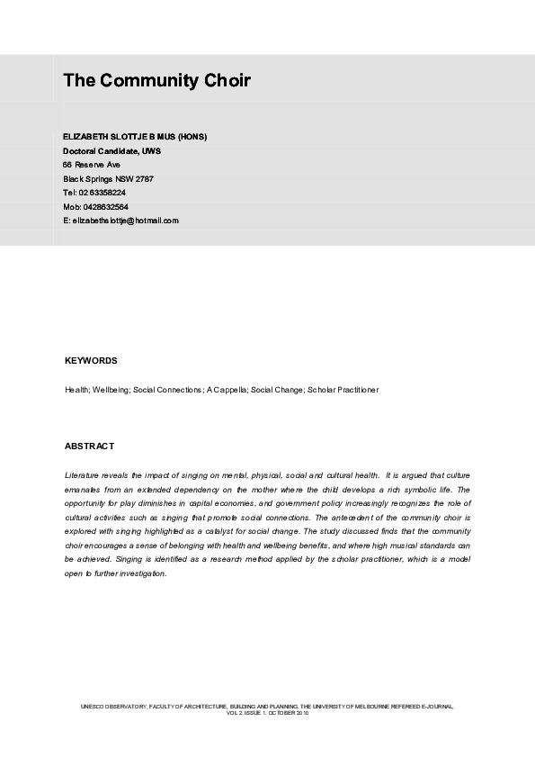 The Community Choir INTRODUCTION