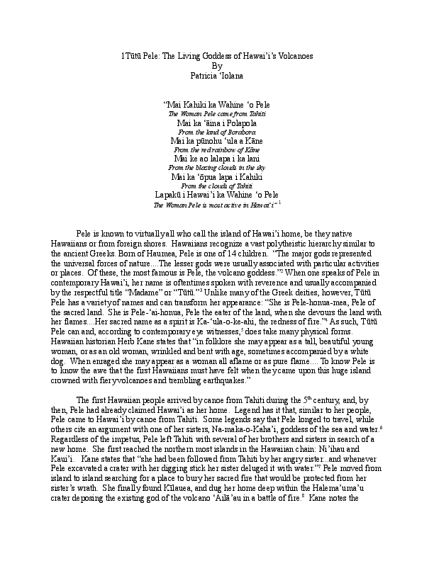 (DOC) TuTu Pele: The Living Goddess of Hawai'i's Volcanoes