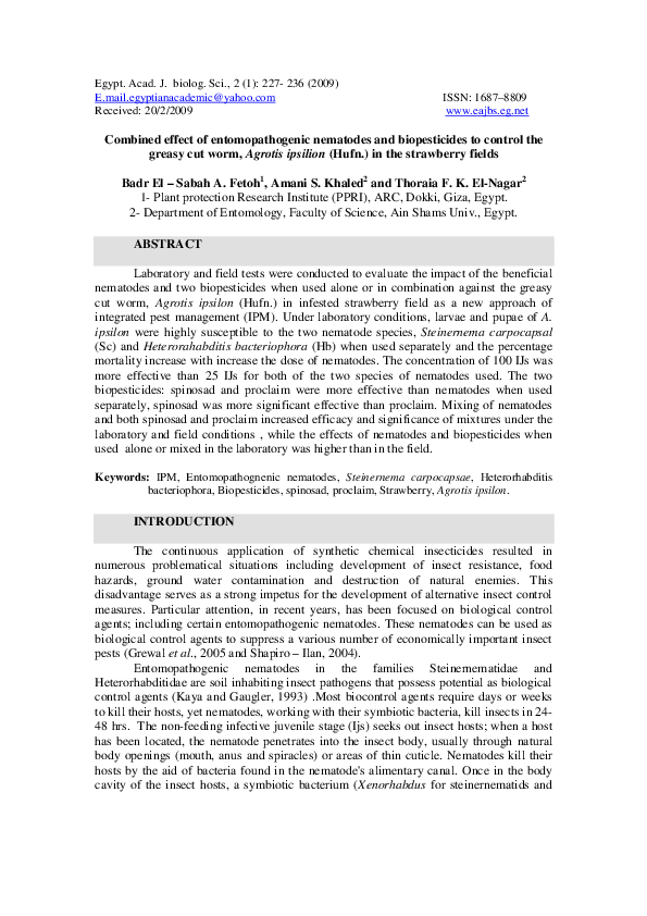 (PDF) Combined effect of entomopathogenic nematodes and biopesticides to control the greasy cut ...