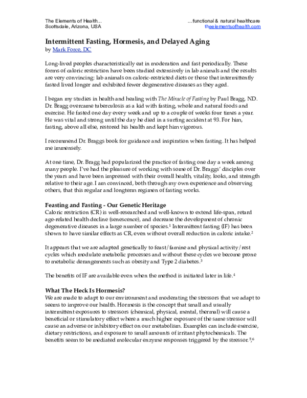 (PDF) Intermittent Fasting, Hormesis, and Delayed Aging Feasting and ...