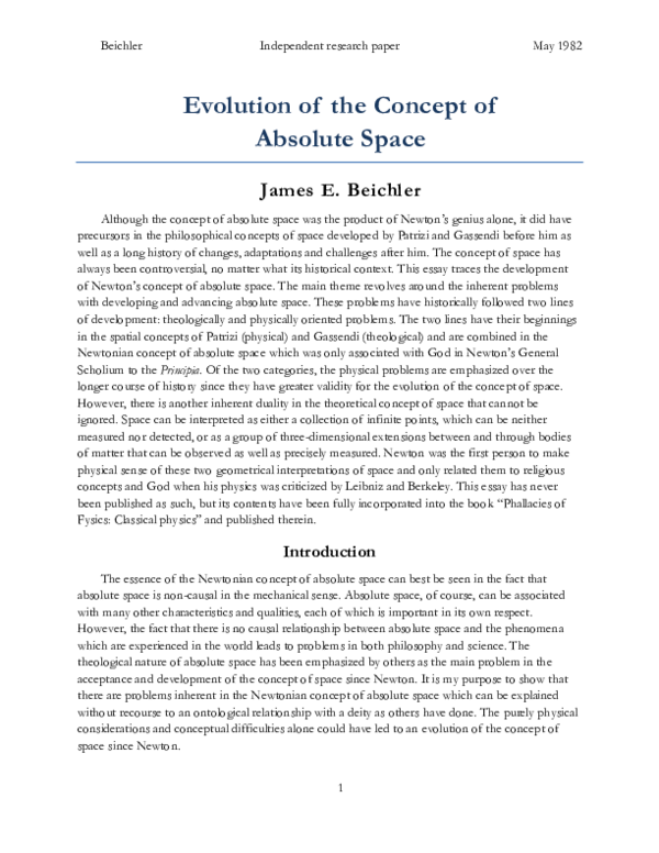 (PDF) Evolution of the Concept of Absolute Space
