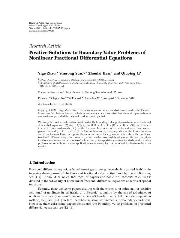 Pdf Positive Solutions To Boundary Value Problems Of Nonlinear