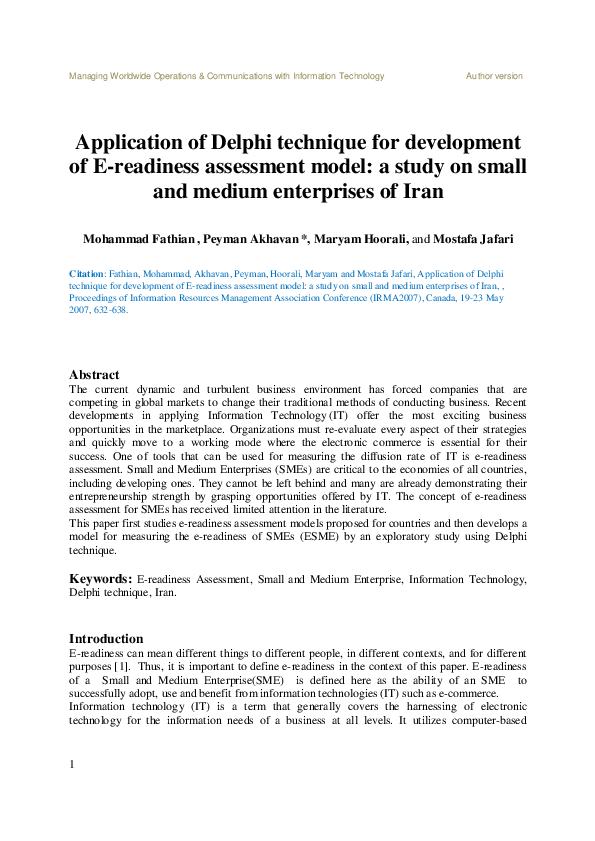 (PDF) Application of Delphi technique for development of E-readiness assessment model: a study ...