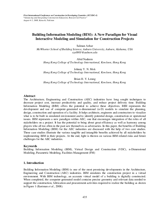 (PDF) Building Information Modeling (BIM): A New Paradigm for Visual ...