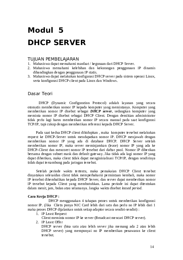 (PDF) Modul 5 DHCP SERVER