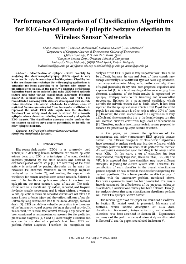 (PDF) Performance Comparison of Classification Algorithms for EEG-based Remote Epileptic Seizure ...