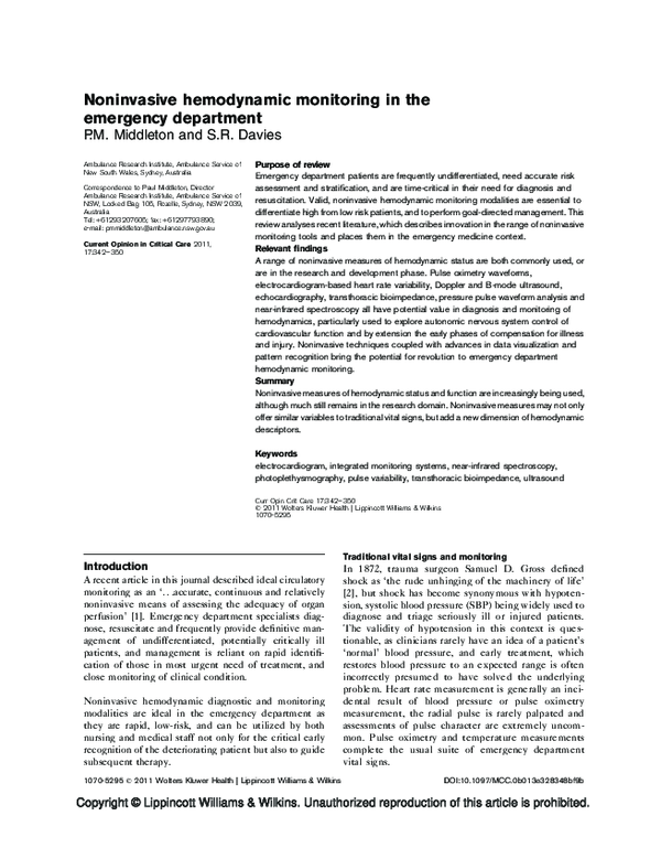 (PDF) Noninvasive hemodynamic monitoring in the emergency department