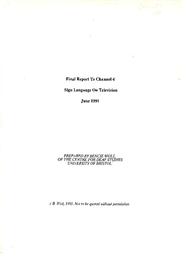 (PDF) Final Report to Channel 4: Sign Language on Television 1991