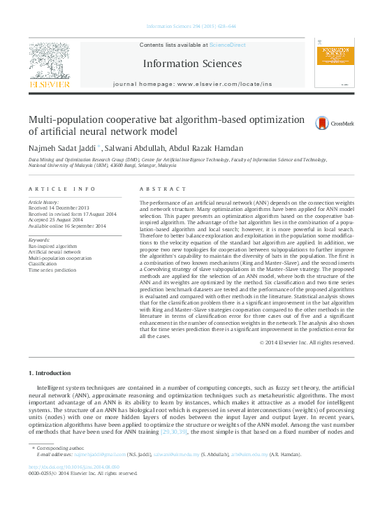Pdf Multi Population Cooperative Bat Algorithm Based Optimization Of