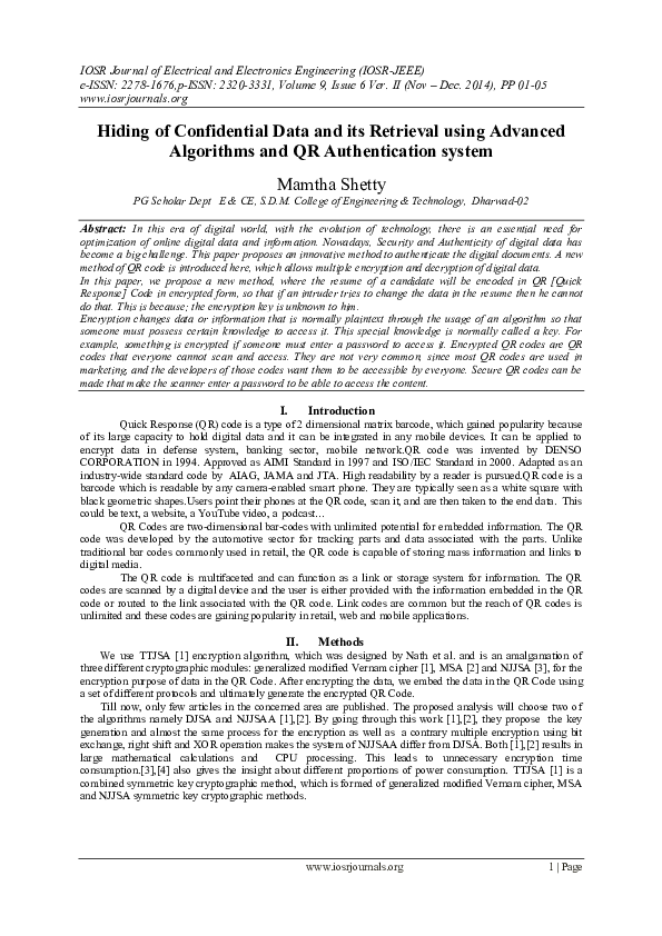 Pdf Hiding Of Confidential Data And Its Retrieval Using Advanced Algorithms And Qr