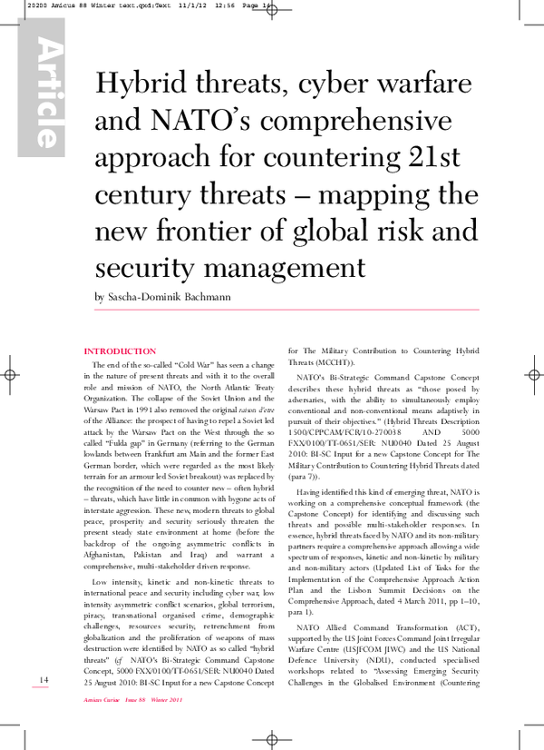 (PDF) Hybrid threats, cyber warfare and NATO's comprehensive approach ...