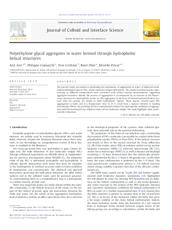 (PDF) Polyethylene glycol aggregates in water formed through ...