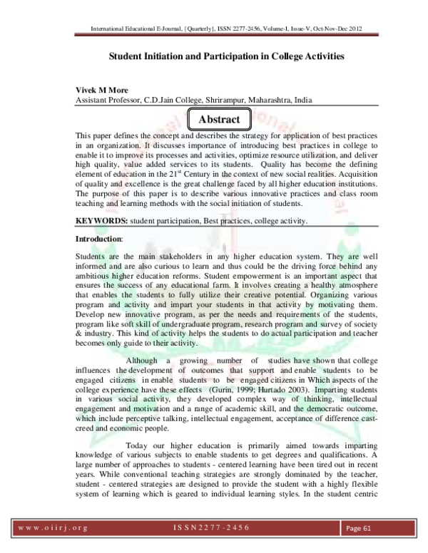 (PDF) Student Initiation and Participation in College Activities